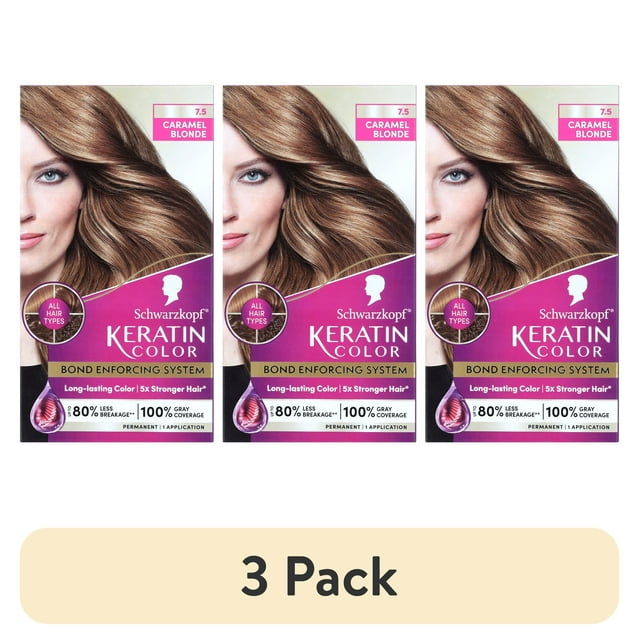 (3 pack) Schwarzkopf Keratin Color Permanent Hair Color Cream, 7.5 ...