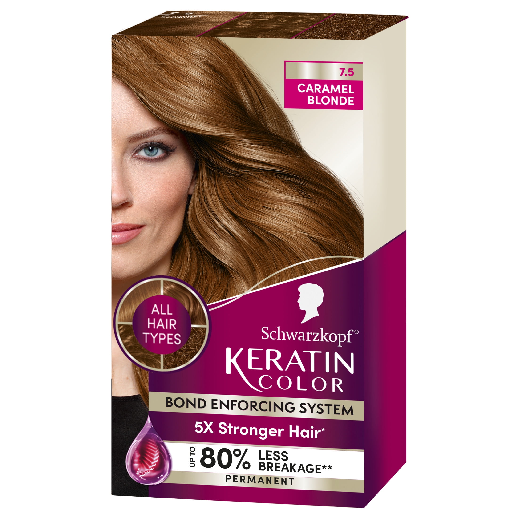 Schwarzkopf Keratin Color Permanent Hair Dye Cream 7.5 Caramel Blonde ...