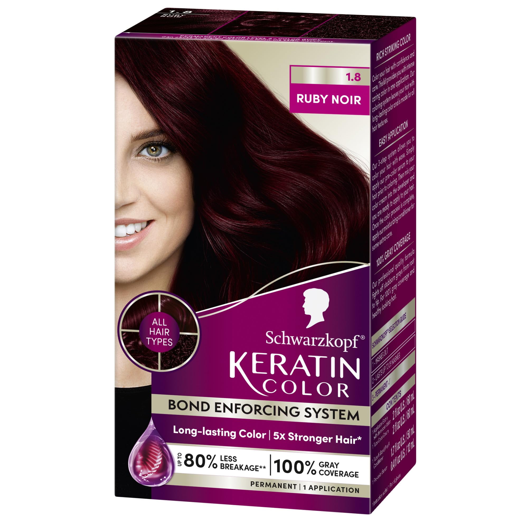 Schwarzkopf Keratin Color Permanent TMA2 Hair Color, 1.8 Ruby ...
