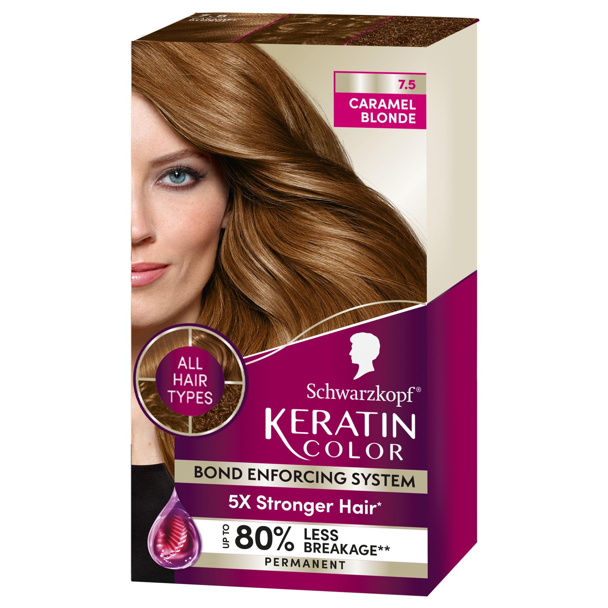 Schwarzkopf Keratin Color Permanent TMA2 Hair Color, 7.5 Caramel ...