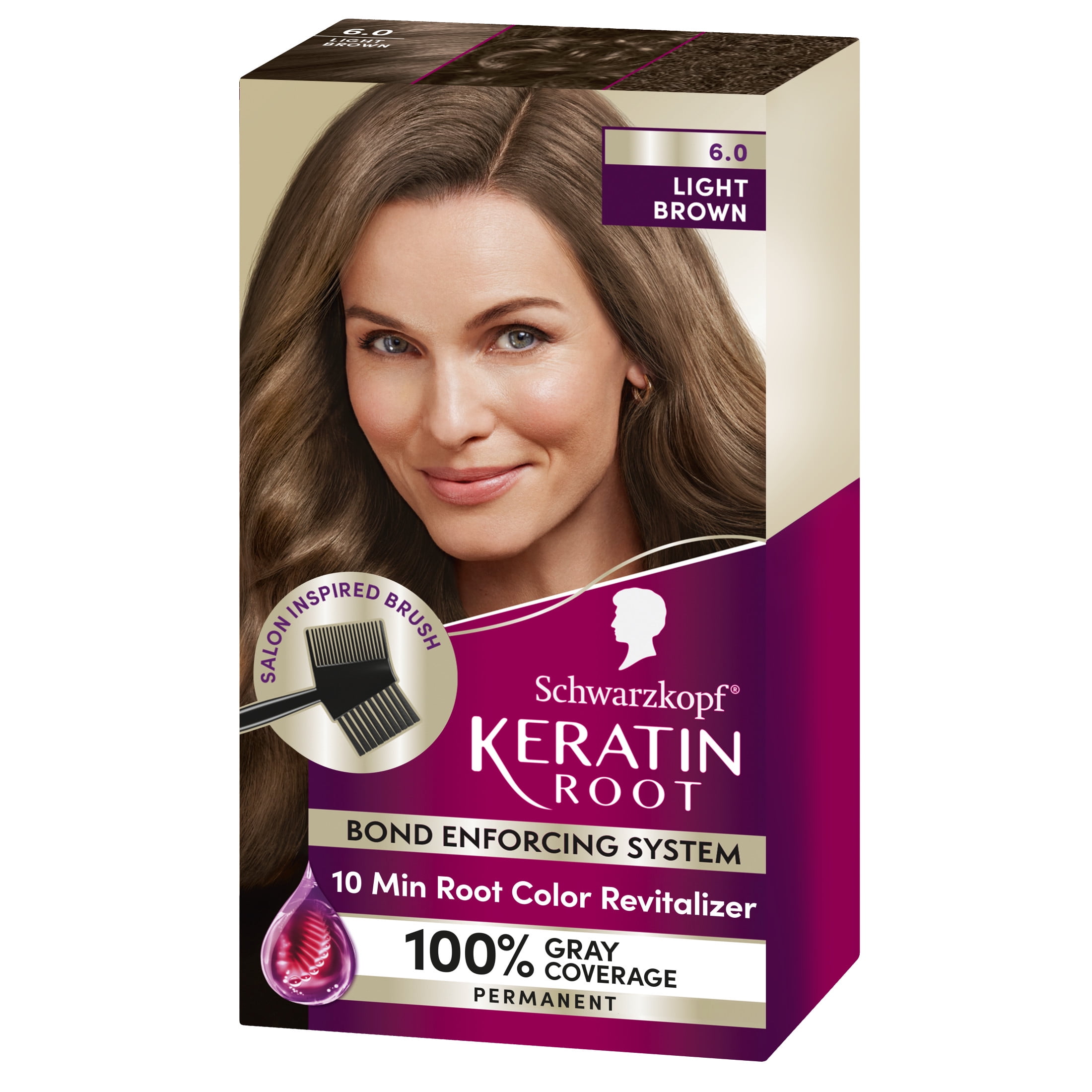Schwarzkopf Keratin Color Root Permanent Hair Color Kit, Light Brown, 1 ...
