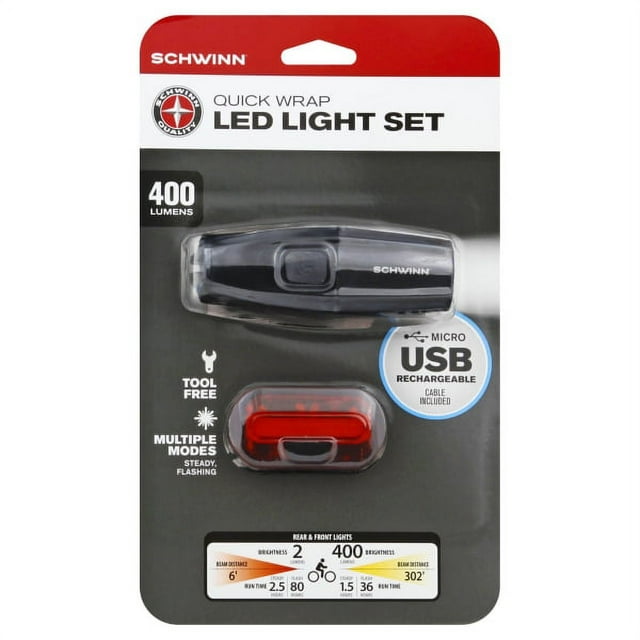 Schwinn LED Bike Light Headlight and Tail Light Set, USB Rechargeable ...