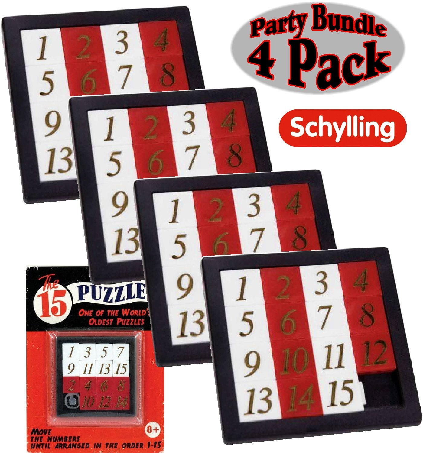 Schylling The 15 Puzzle TSF6 - Number Slide Brain Teaser (4-Pack ...
