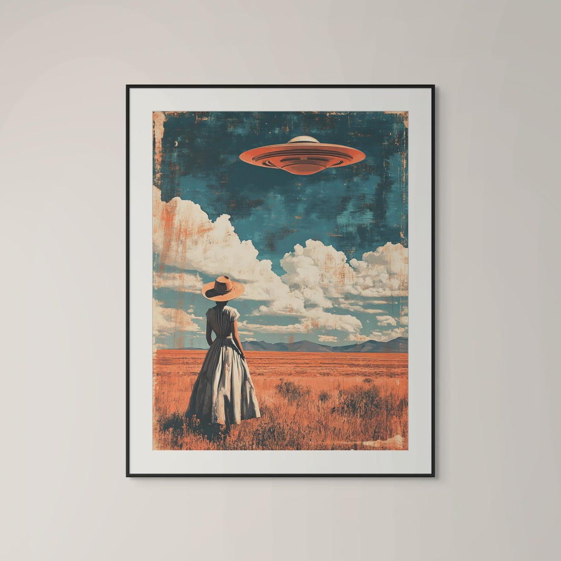 Sci-Fi Western Art Print, Alien Abduction Poster, Retro Ufo Poster ...