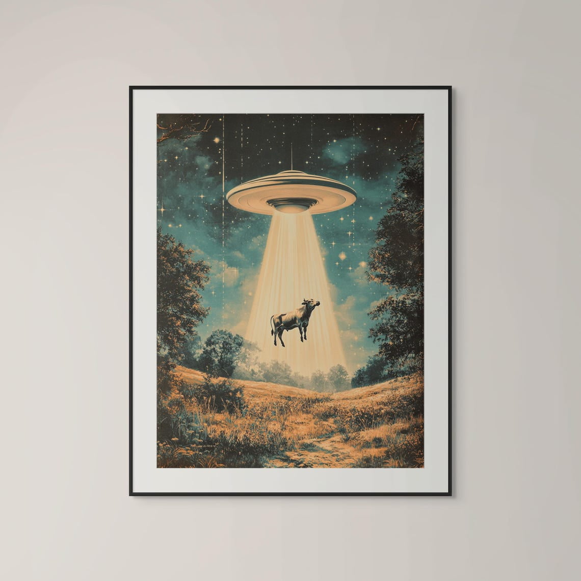 Sci-Fi Western Art Print, Alien Abduction Poster, Retro Ufo Poster ...