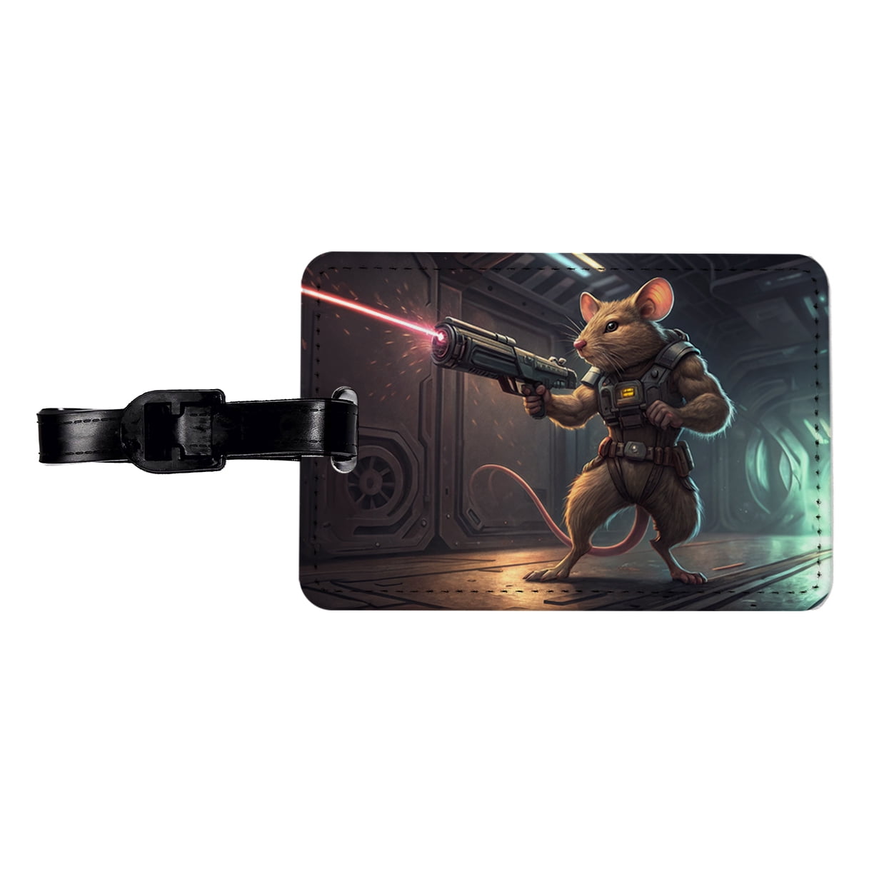 Sci-fi Action Hero Mouse With Laser Gun Faux Leather Travel Luggage Tag ...