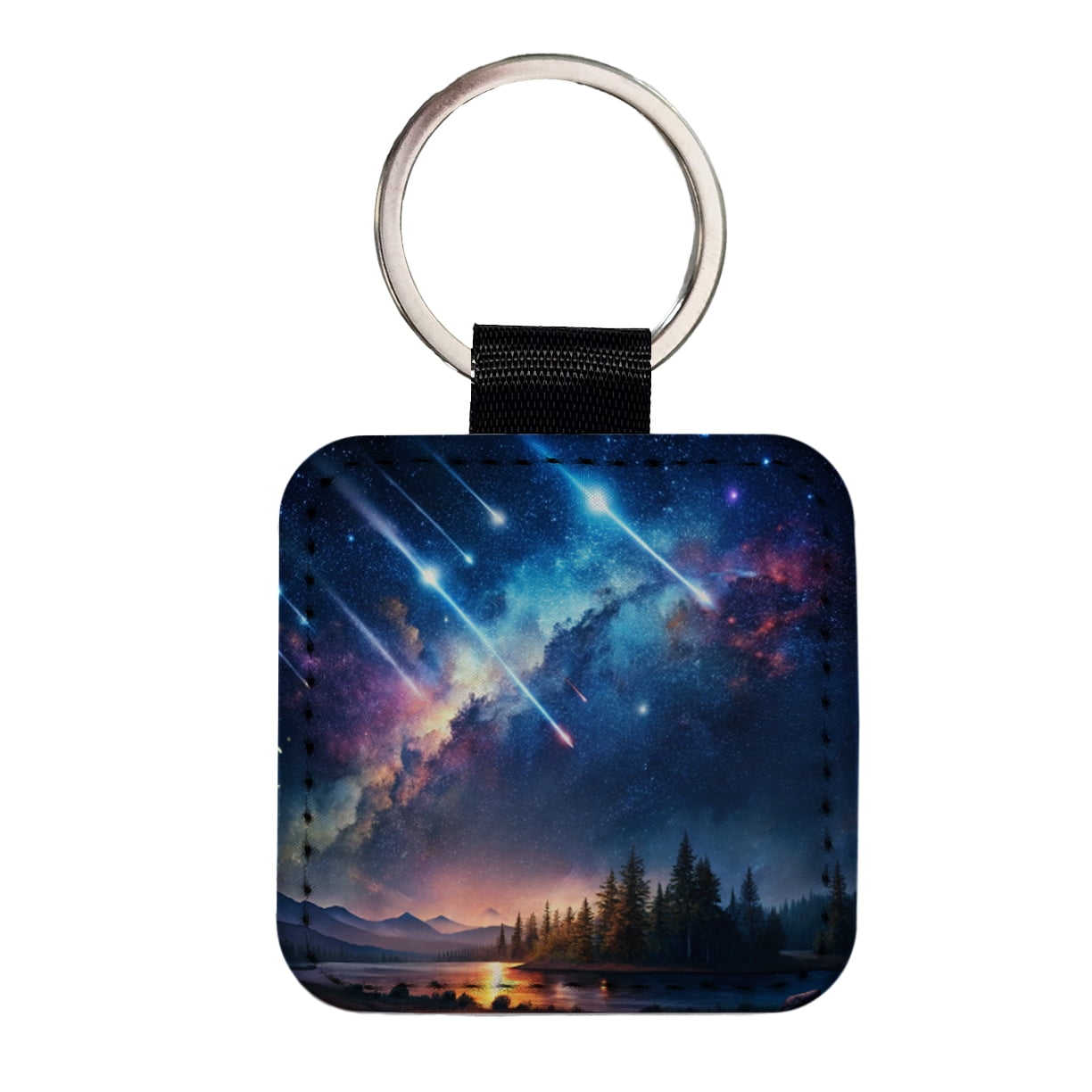 Sci-fi Colorful Meteor Shower Faux Leather Square Keychain - Walmart.com