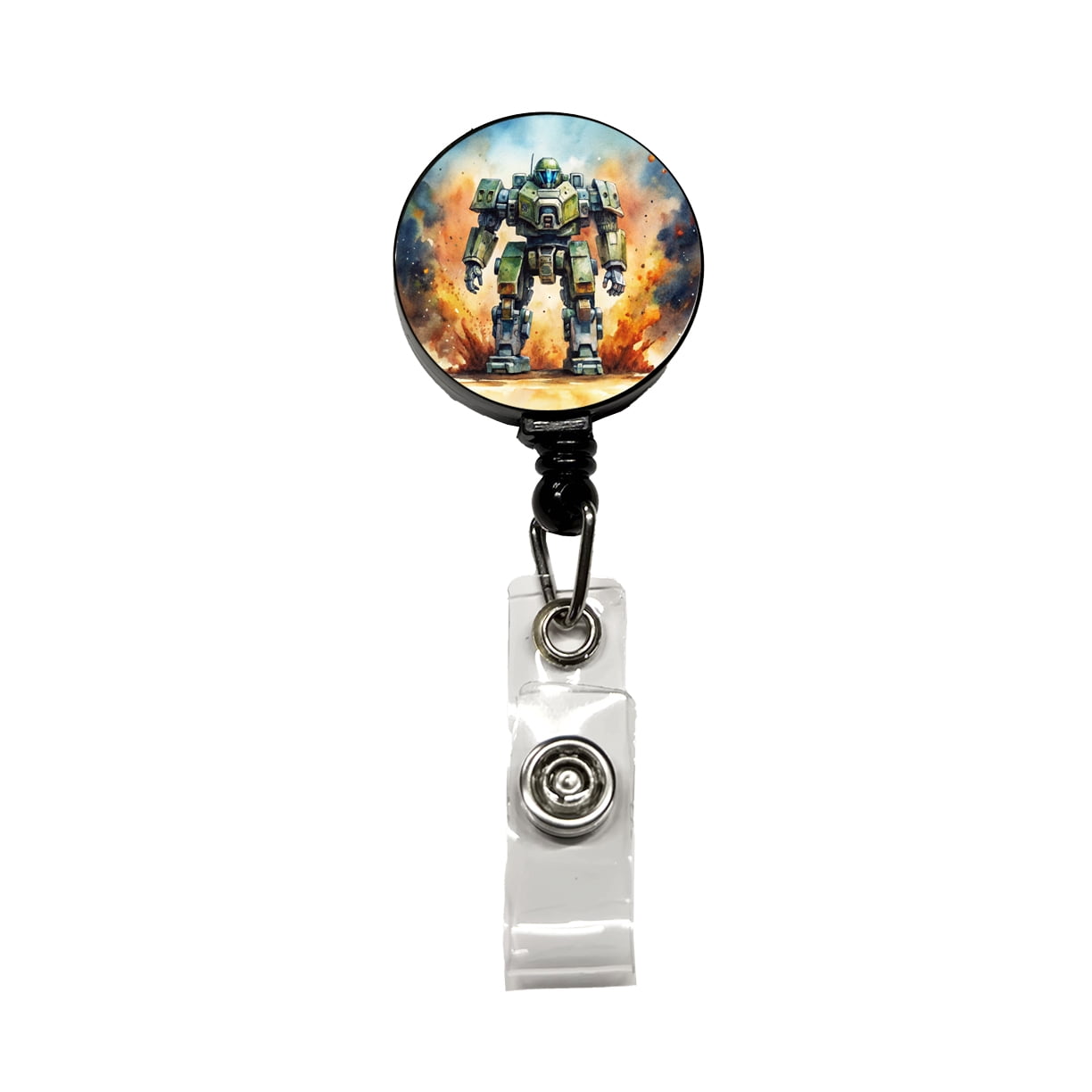 Sci-fi Giant Robot Warrior Mech Watercolor Retractable Reel ID Badge ...