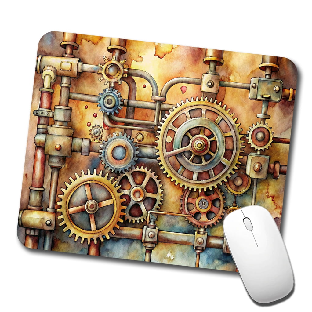 Sci-fi Steampunk Gears And Pipes Watercolor Mouse Pad Low Profile ...
