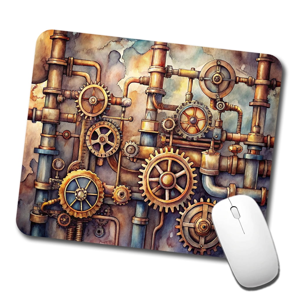 Sci-fi Steampunk Gears Pipes Watercolor Mouse Pad Low Profile Gaming ...