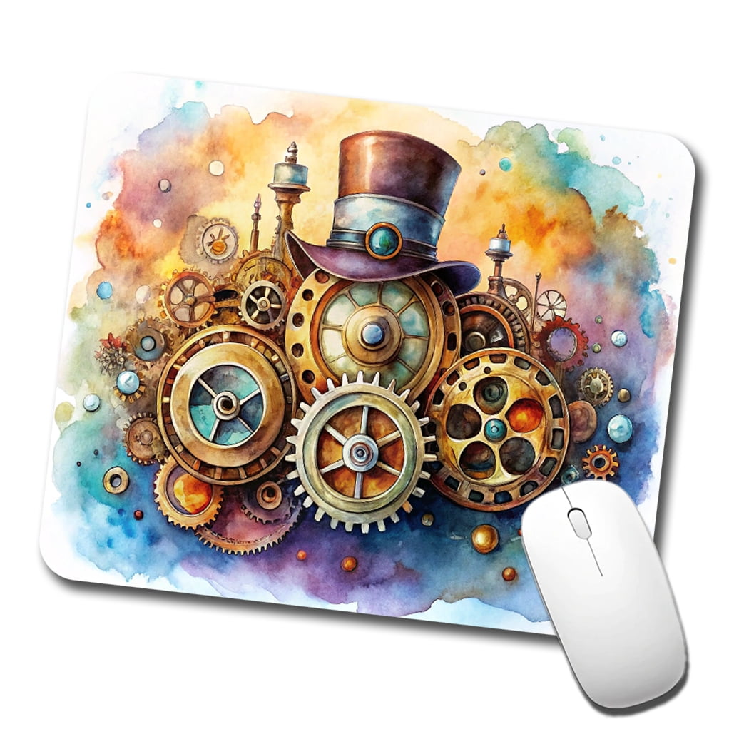 Sci-fi Steampunk Hat And Gears Watercolor Mouse Pad Low Profile Gaming ...