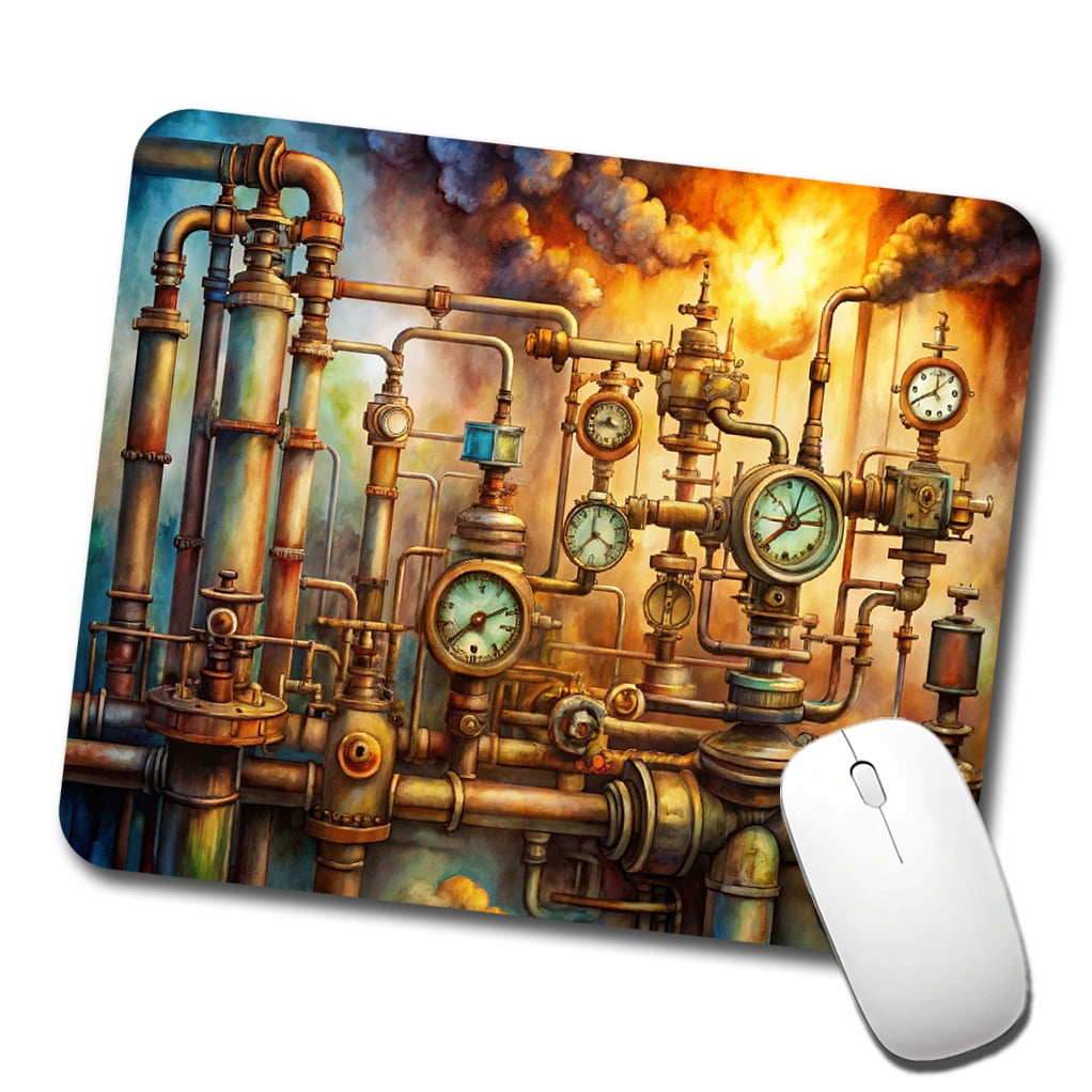 Sci-fi Steampunk Pipes Gauges Steam Fire Watercolor Mouse Pad Low ...