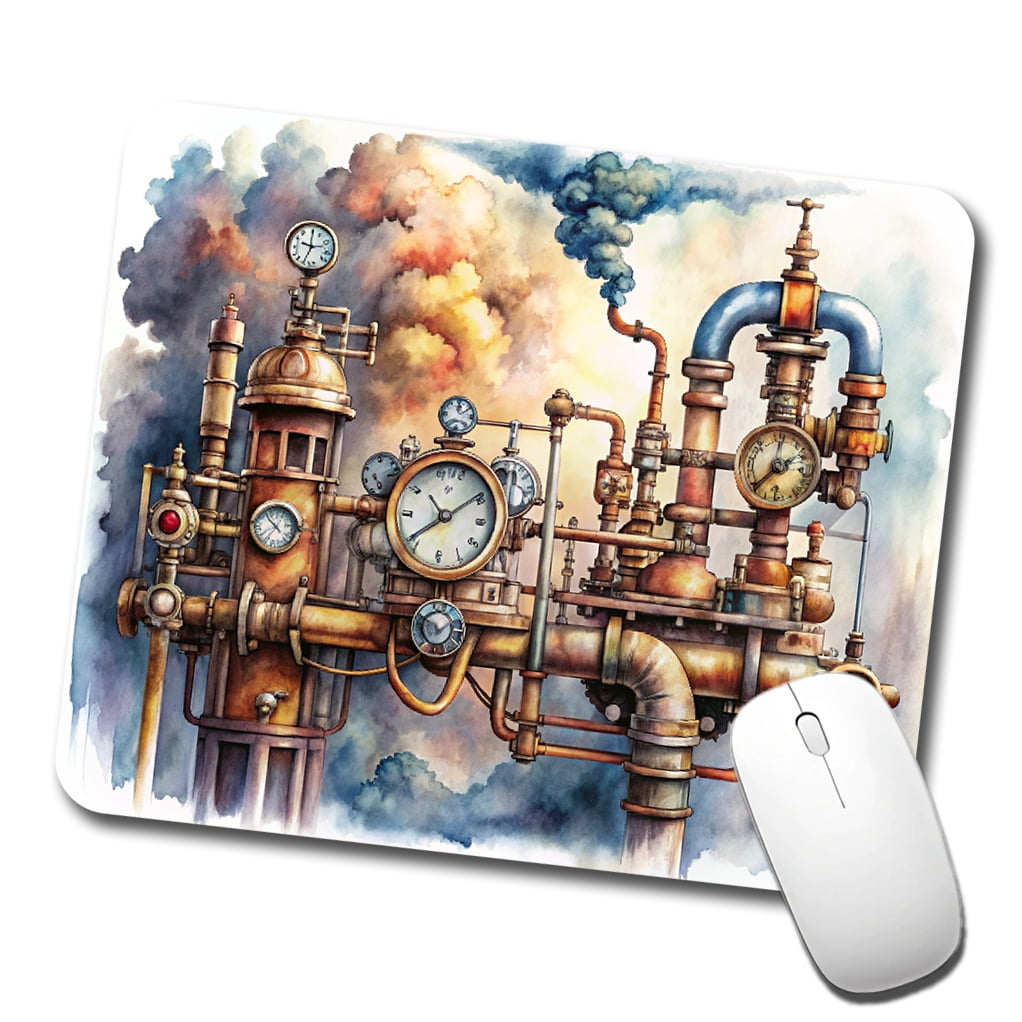 Sci-fi Steampunk Pipes Steam Gauges Watercolor Mouse Pad Low Profile ...