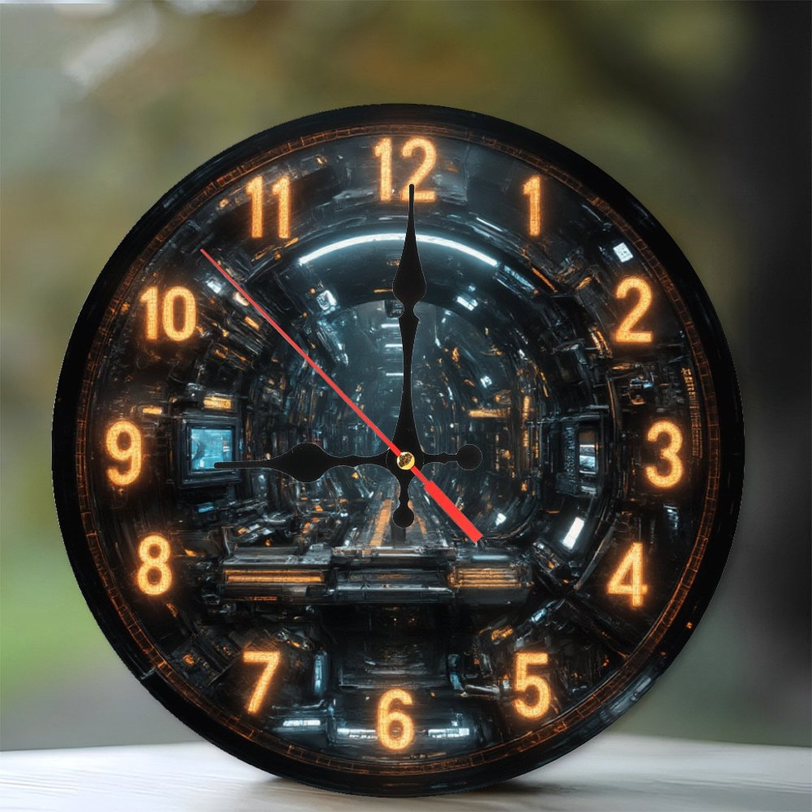SciFi Clock Futuristic Tunnel Timepiece Digital Art Wallpaper 10-Inch ...