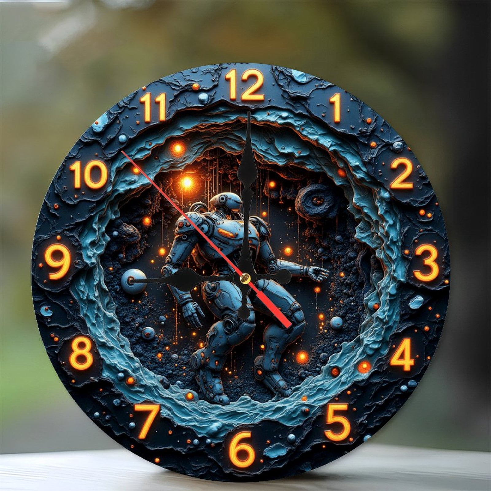SciFi Robot Space Clock Wall Art 10-Inch Silent Wooden Wall Clock ...