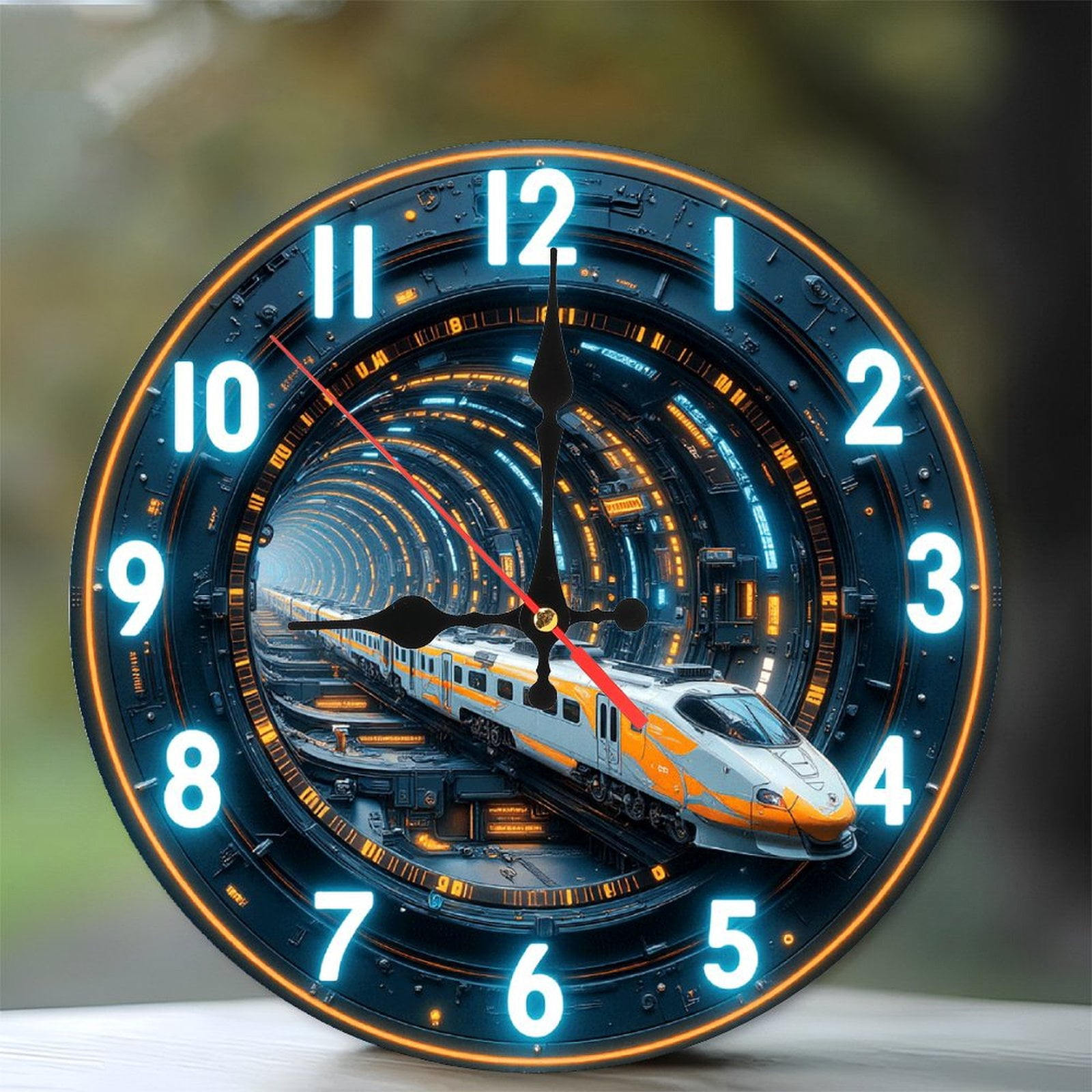 SciFi Train Tunnel Clock Wall Art 10-Inch Silent Wooden Wall Clock ...