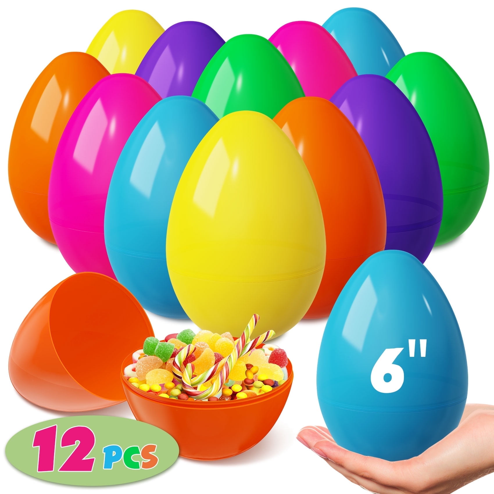 Scidweet 12 Pcs Jumbo Easter Eggs, 6" Large Plastic Eggs Fillable ...