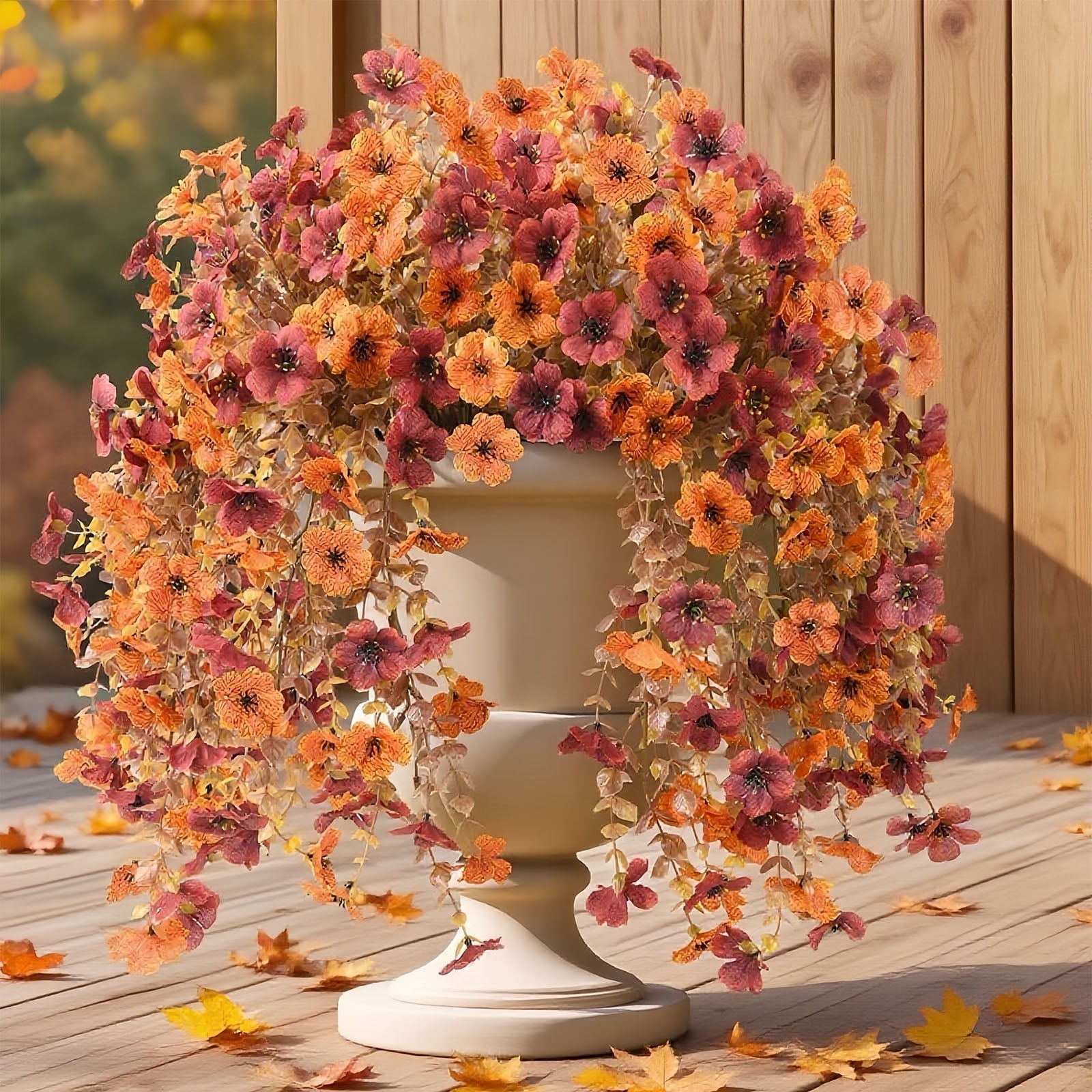 Scidweet Artificial Fall Flowers Outdoors, 2 Pcs Faux Autumn Hanging ...