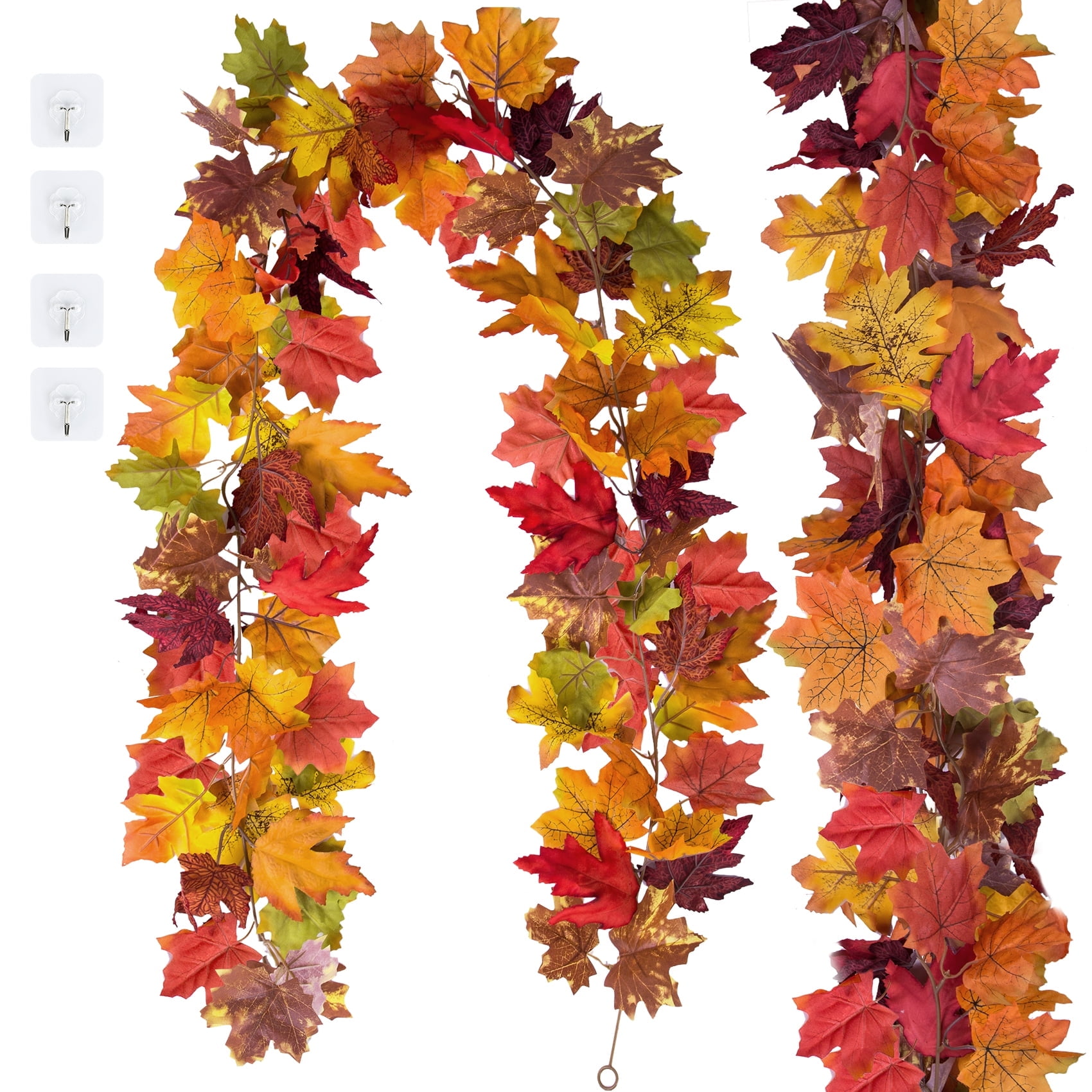 2 Pack Fall Leaves Garland for Indoor & Outdoor Decor, Maple Leaf Vines for Fireplace, Table ...