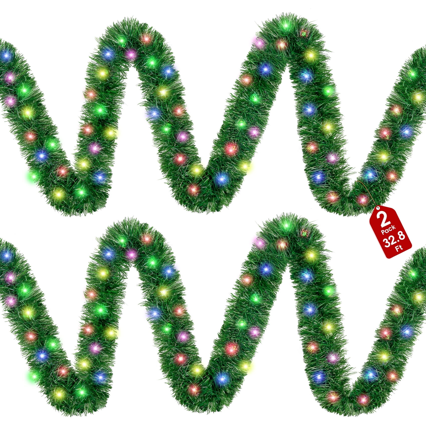 Scidweet 2 Pcs 32.8 Ft Christmas Garland with Lights, 50 Multicolor LED ...