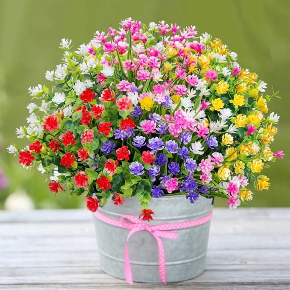 Set of 24 No Fade Artificial Flowers for Indoor/Outdoor Decor, Garden ...