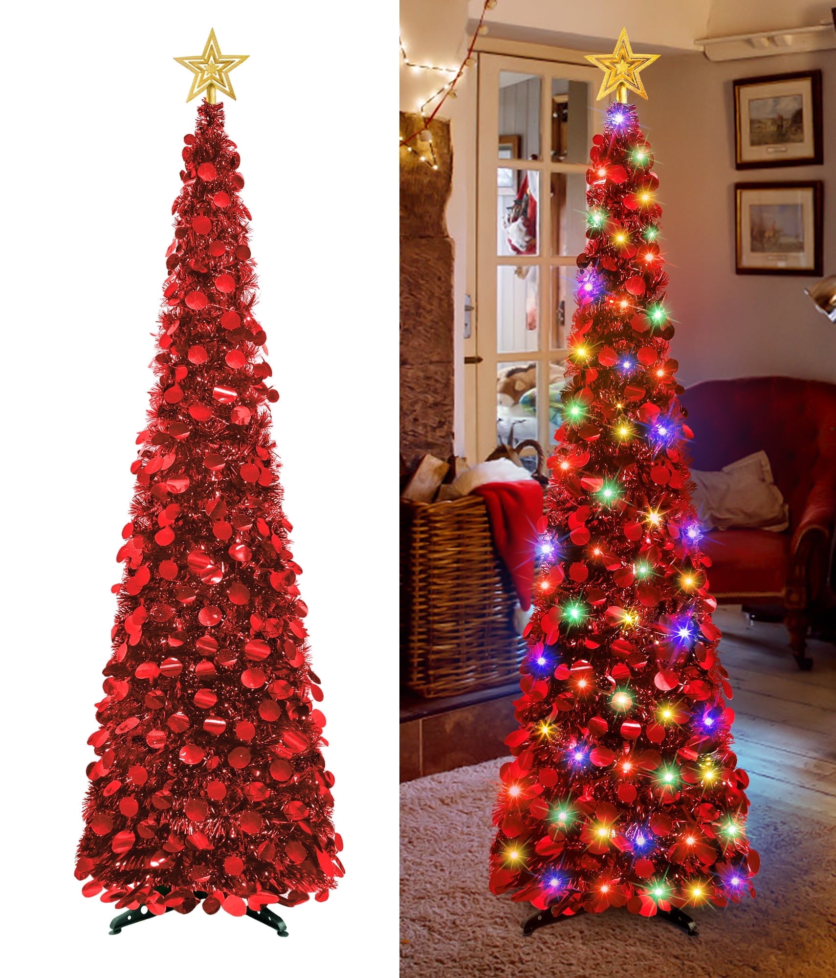 Scidweet 5 Ft Pop up Christmas Tree with Lights & Reflective Sequins ...