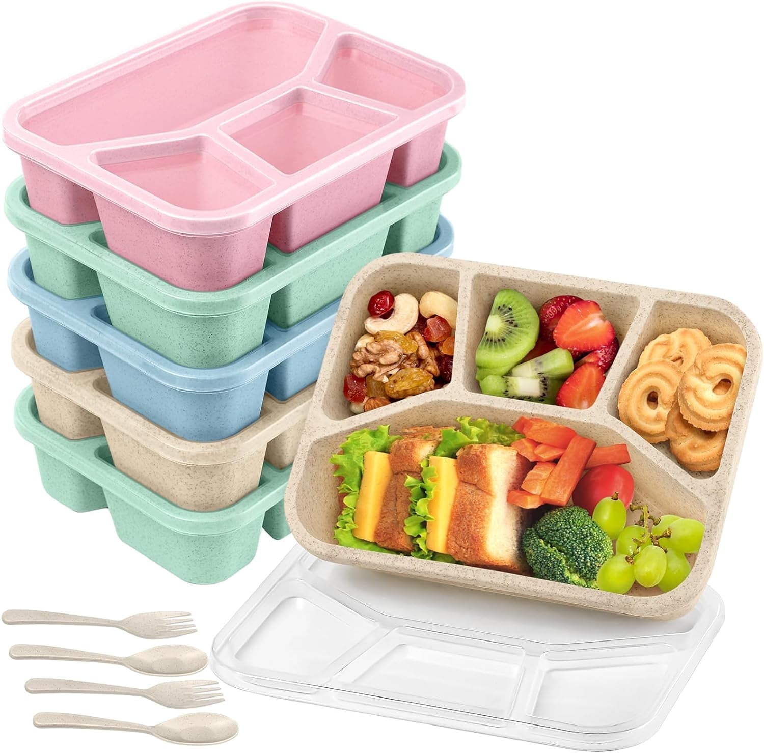 Scidweet 6 Pack Bento Lunch Box, 4-Compartmen Reusable Lunch Containers ...