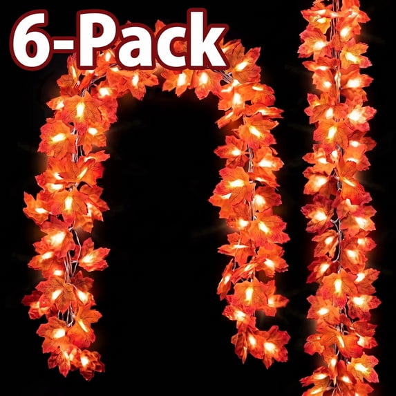 Scidweet 6 Pack Fall Garland with Lights, 60FT 120 LED Fake Autumn ...