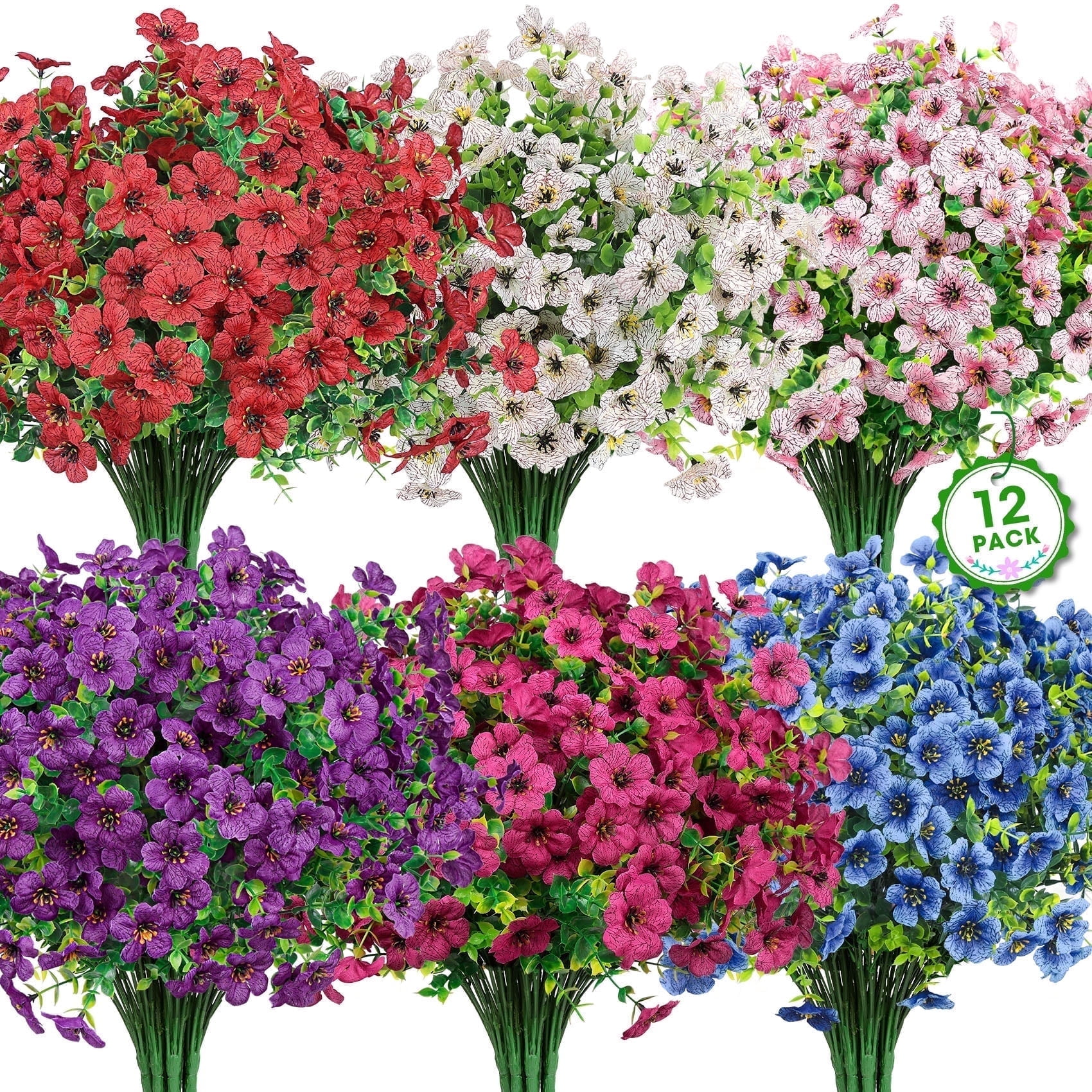 Scidweet Fake Flowers, 12 Bundles Faux Plants Artificial Flowers for ...
