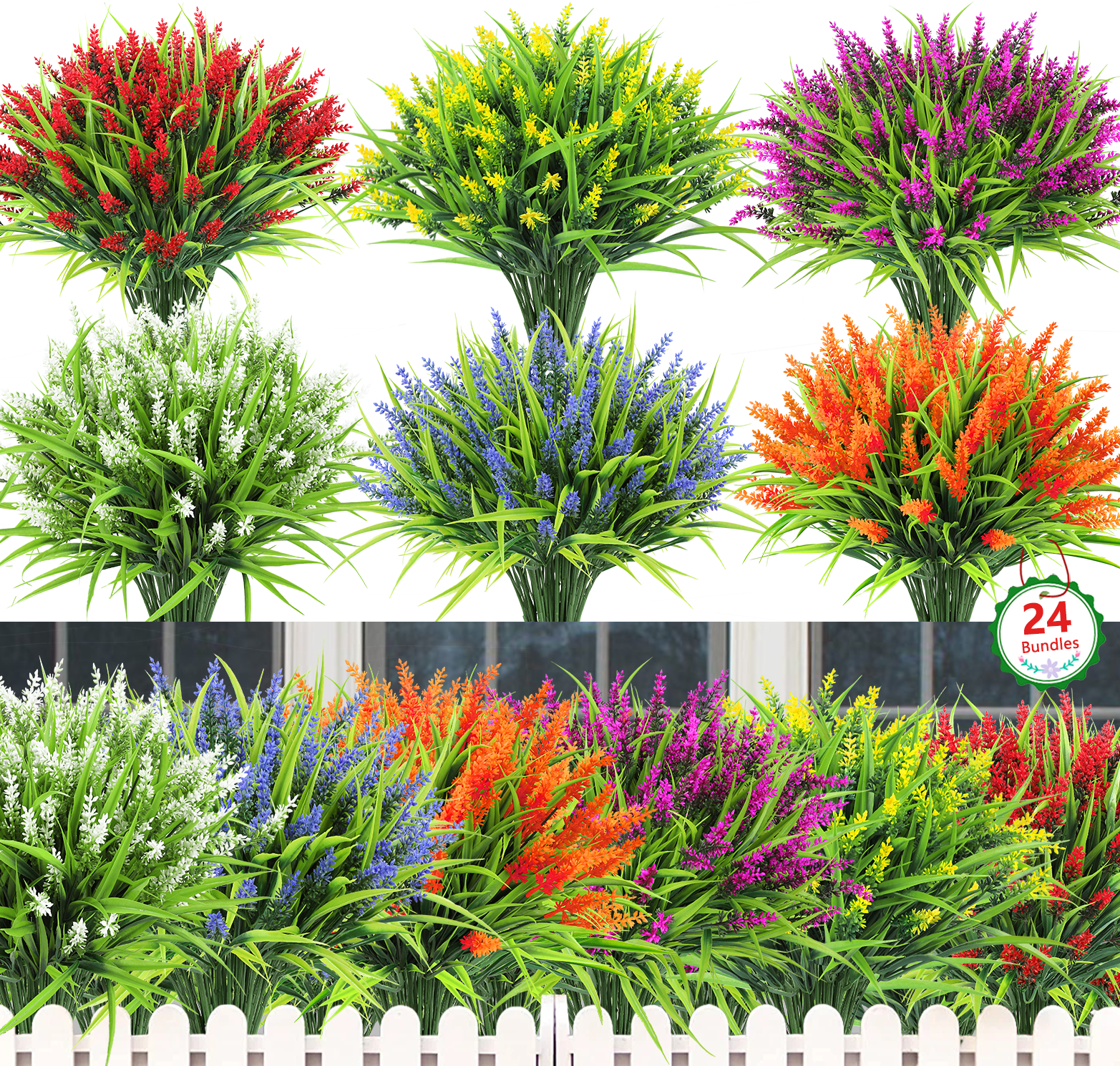 Scidweet 24 Bundles Faux Lavender Plants, Mixed Color Artificial ...