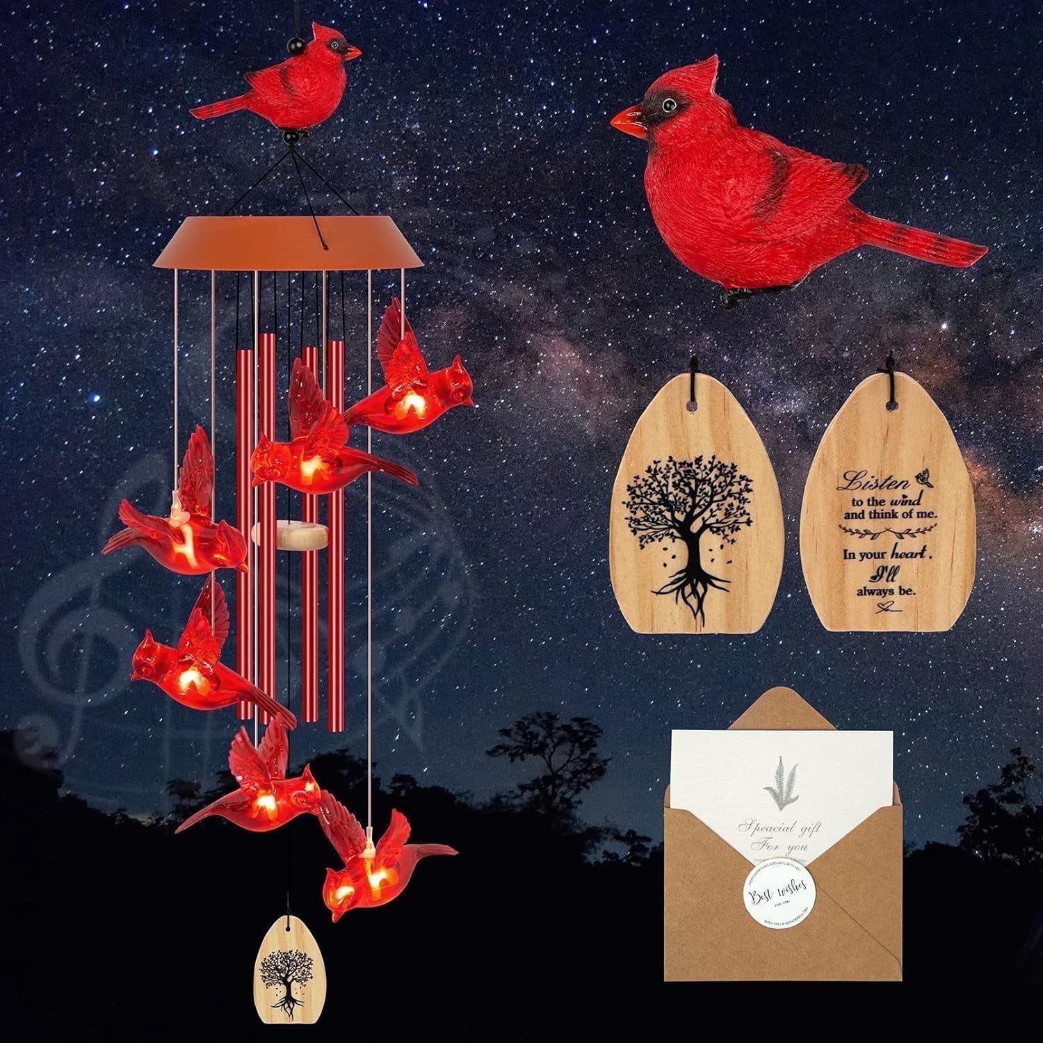 Scidweet Christmas Wind Chimes for Outdoors, 35" with Hooks Solar ...