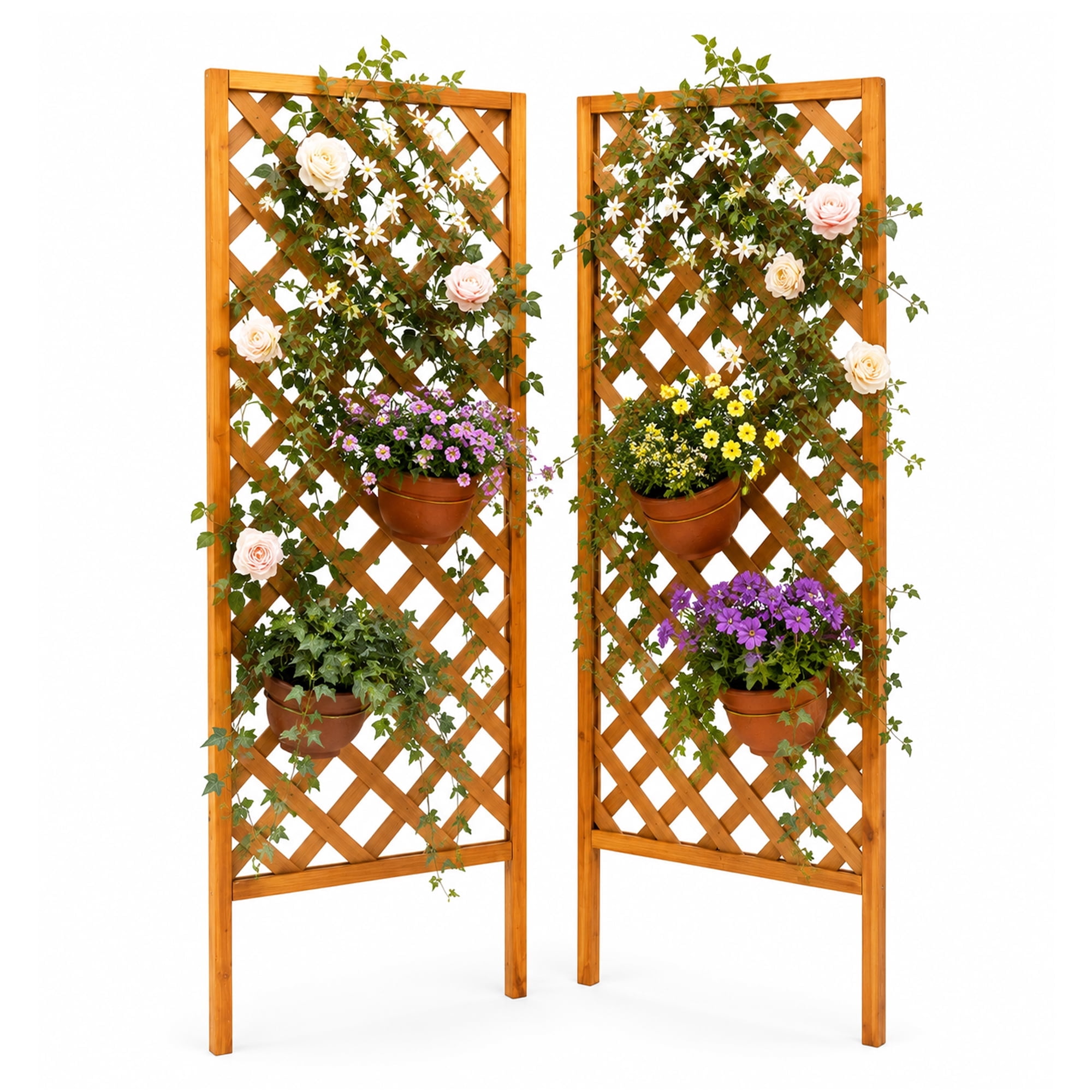 ScienGarden 2-Pack Wooden Garden Trellis Panels, 72"H Fir Wood Trellis ...