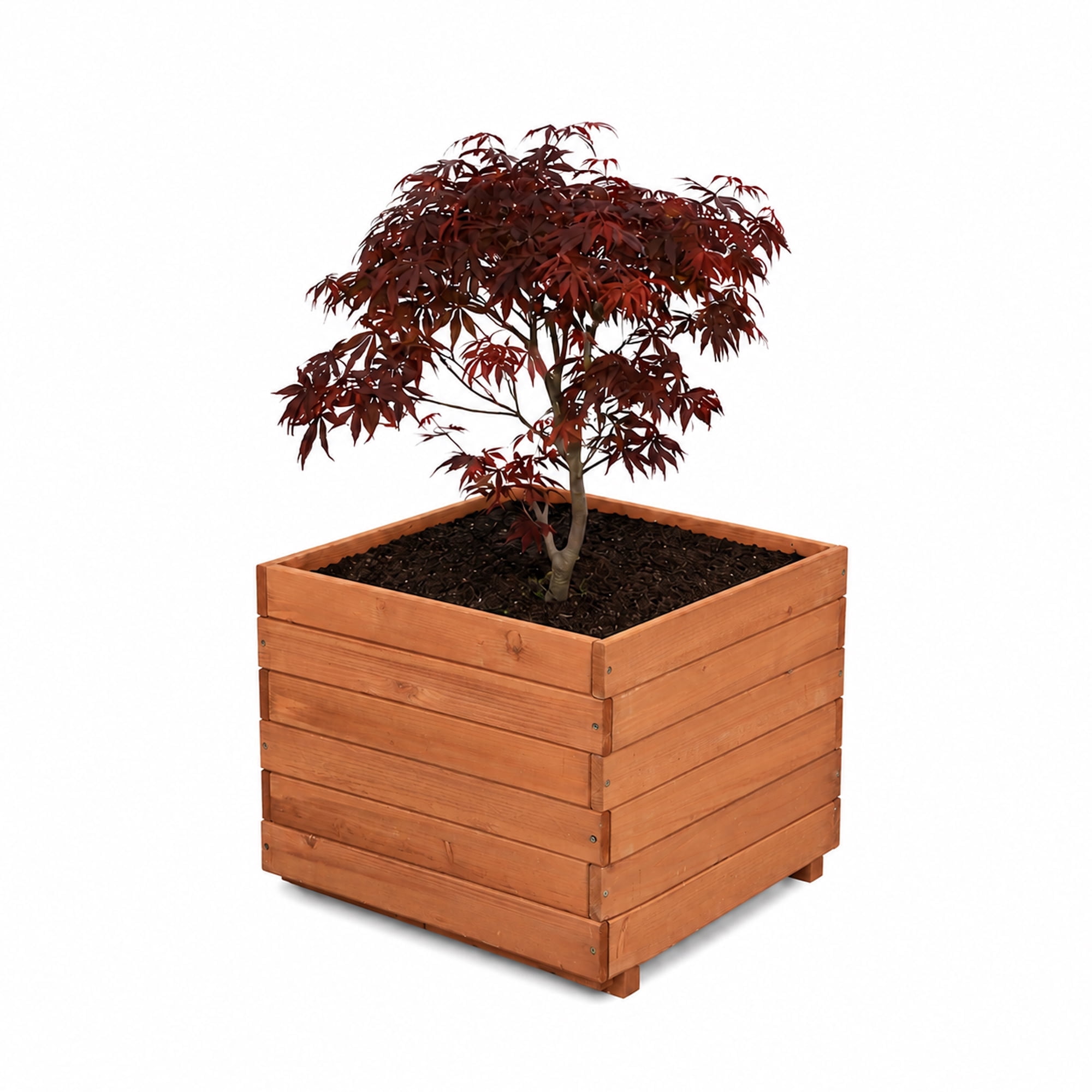 ScienGarden 23.62" Square Wooden Planter Box, Fir Wood Outdoor Planter ...