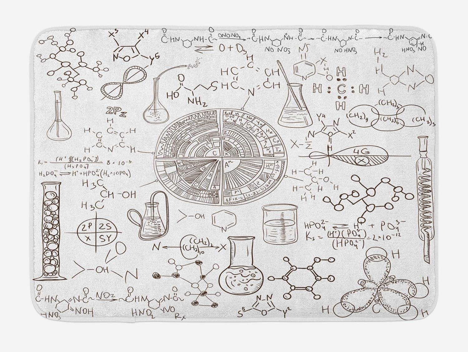 Science Bath Mat, Science Theme Hand Drawn Style Chemistry Laboratory Illustration, Plush ...