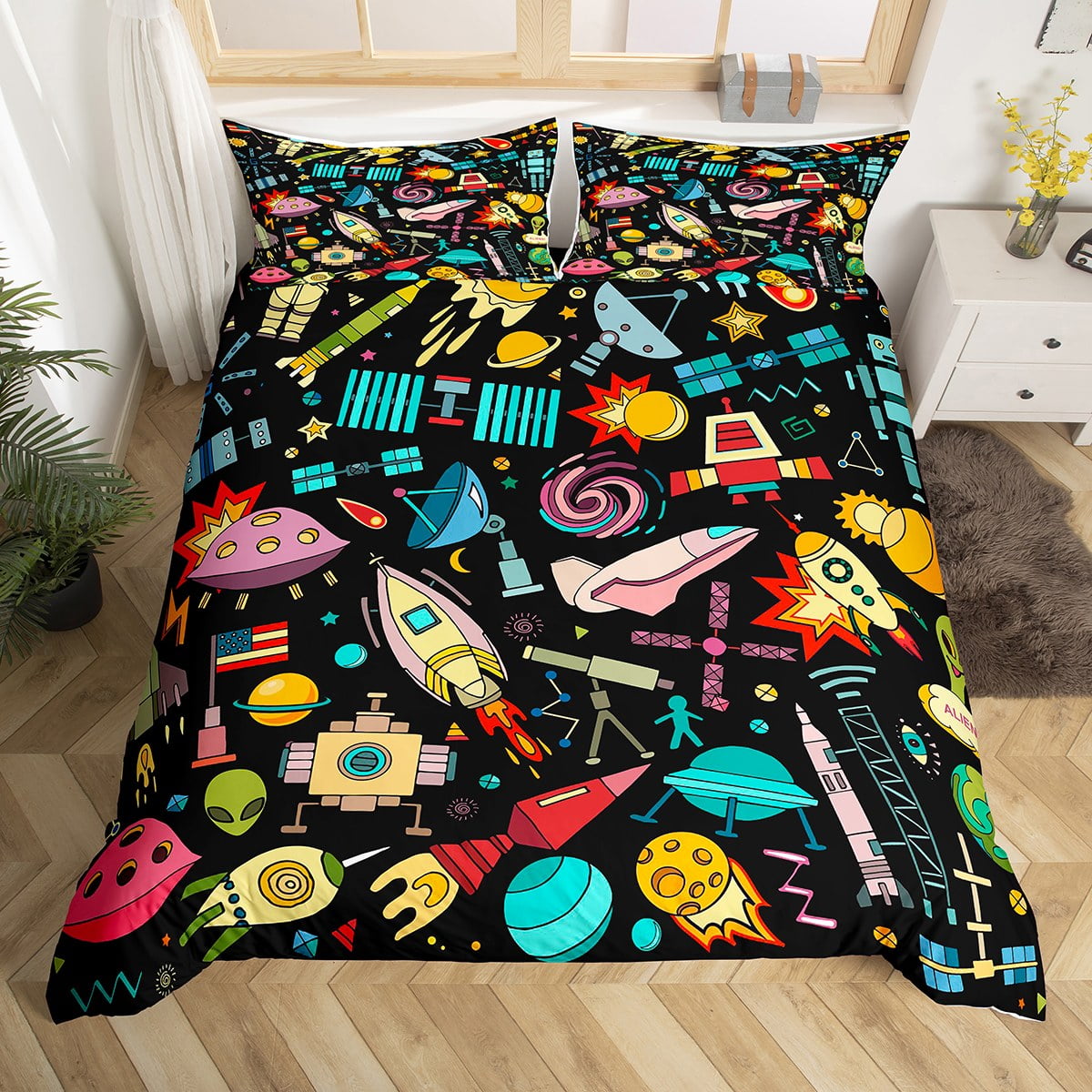 Science Bedding Set Outer Space Comforter Cover for Kids Toddler,Cosmic ...