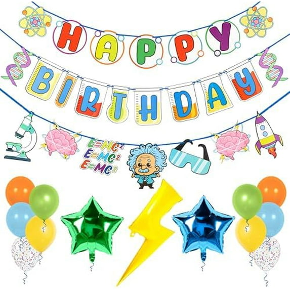 Science Birthday Party Decorations – Pre-Strung Happy Birthday Banner ...