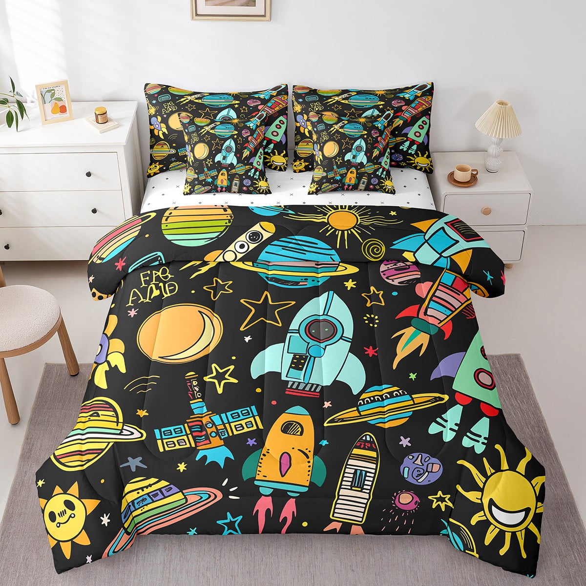 Science Comforter Set 7 Piece Bed in a Bag Twin,Outer Space Bedding ...