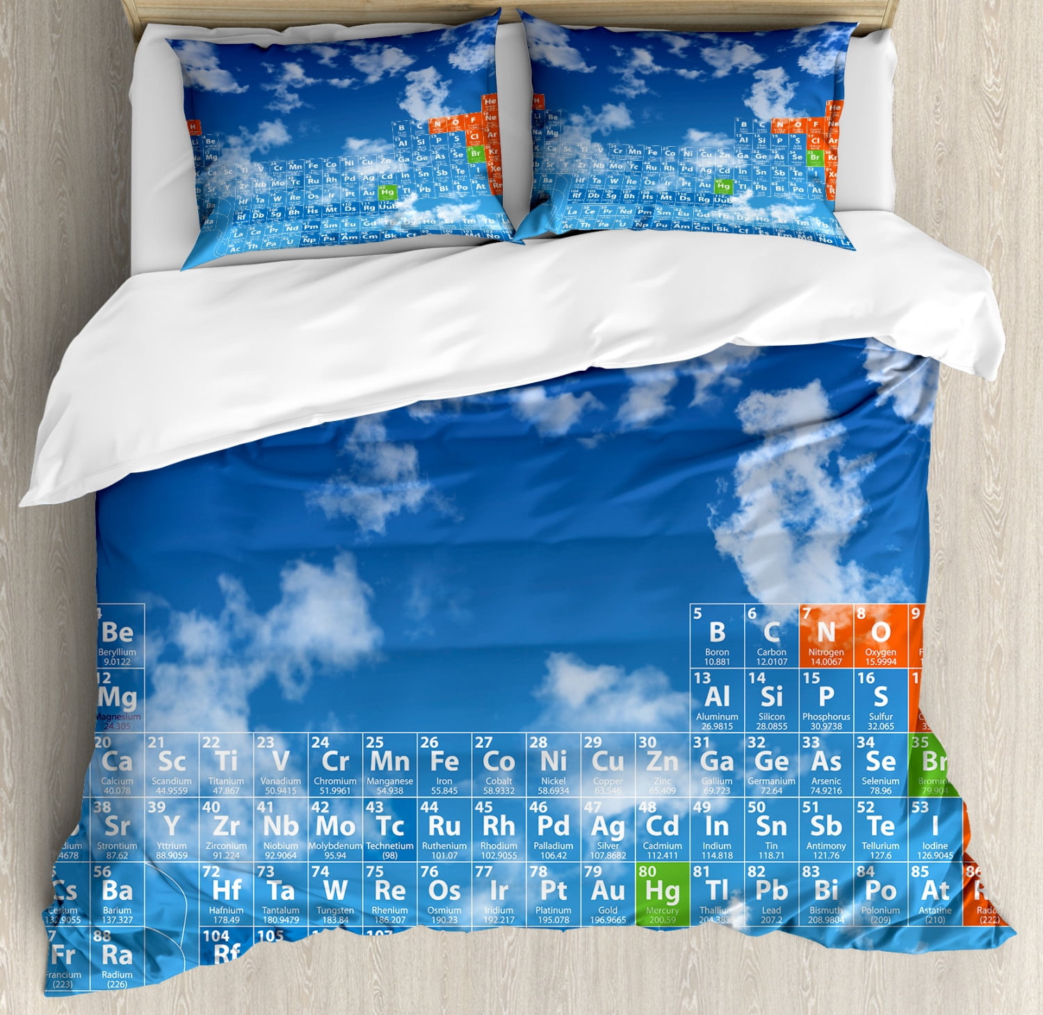 Science Duvet Cover Set, Clear Open Sky with Clouds and Chemistry Table ...