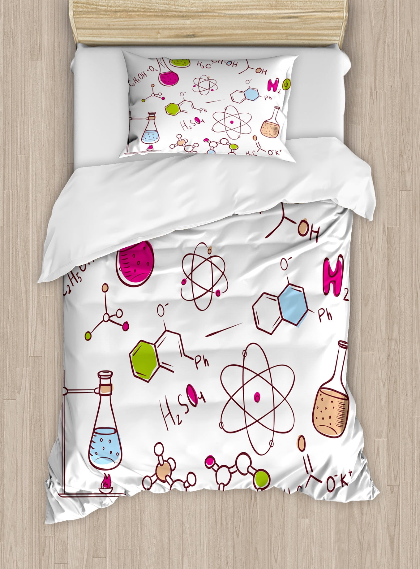 Science Duvet Cover Set, Doodle Style Hand Drawn Chemistry Composition ...