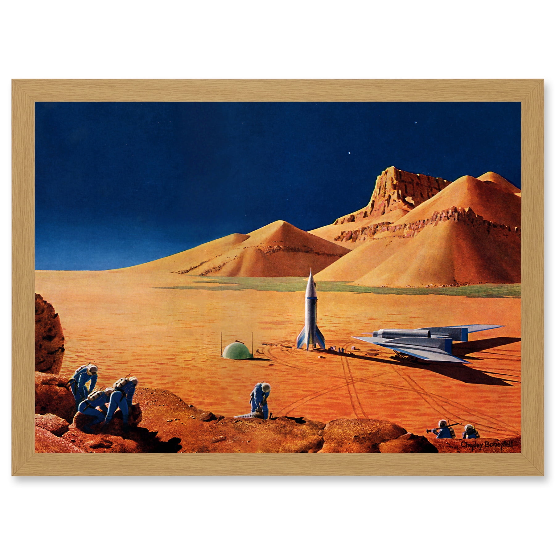 Science Fiction Landscape Desert Space Ship Rocket Plane Mars Sci-Fi A4 ...