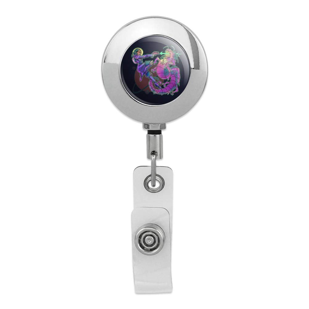 Science Fiction Space Woman and Alien Retractable Reel Premium Metal ...
