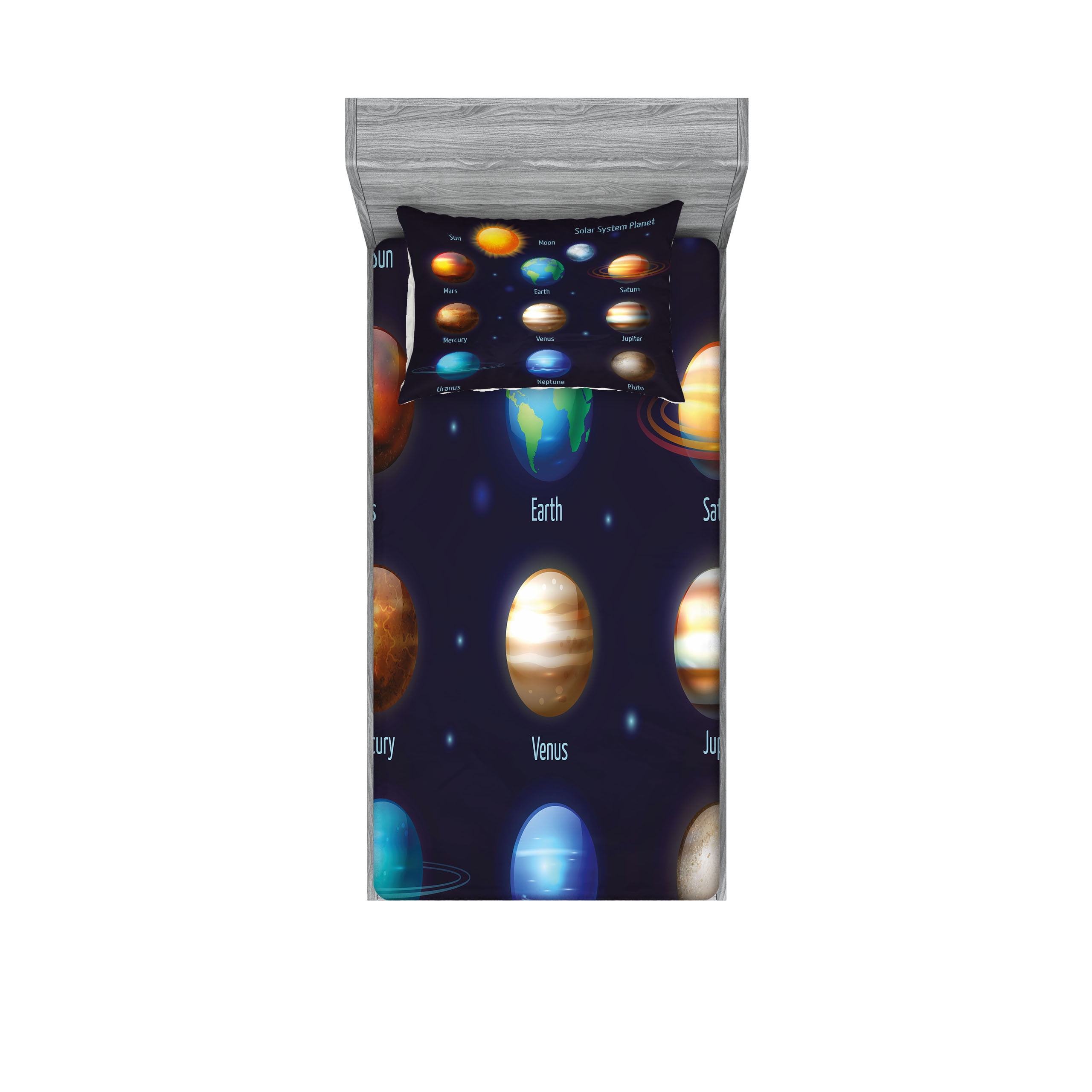 Science Fitted Sheet & Pillow Sham Set, Solar System Planets and the ...