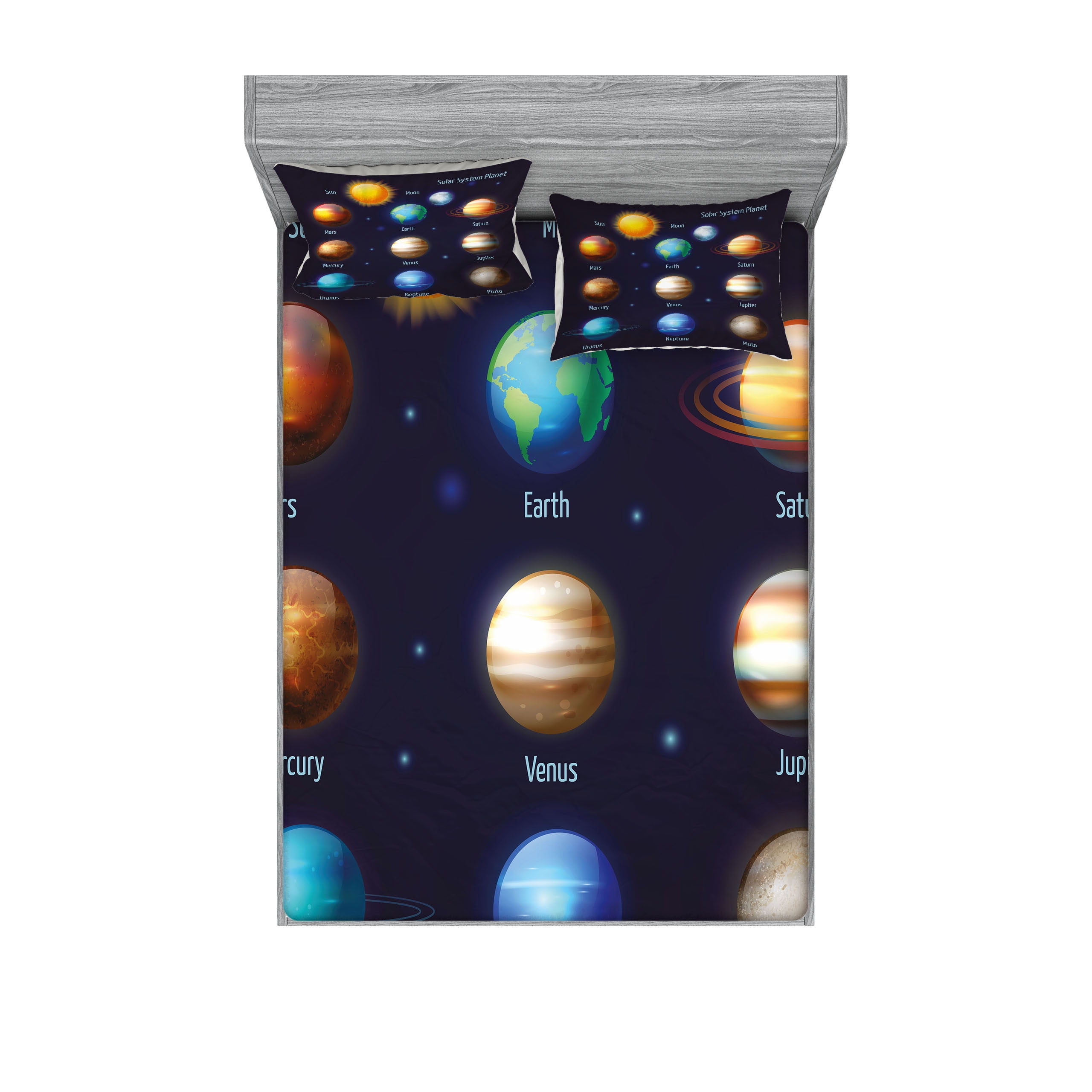 Science Fitted Sheet & Pillow Sham Set, Solar System Planets and the ...