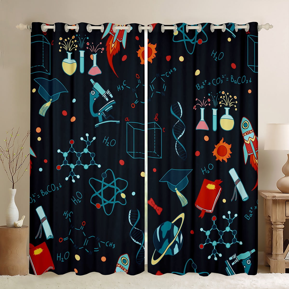 Science Formula Window Curtains for Boys Girls Math Equation Curtains ...