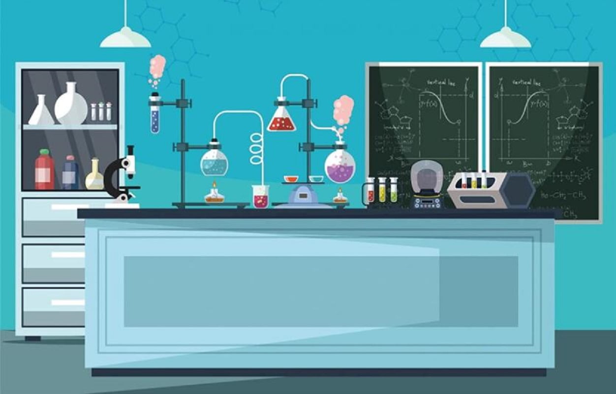 Science Lab Backdrop Chemistry Classroom Equipment Blackboard Science ...
