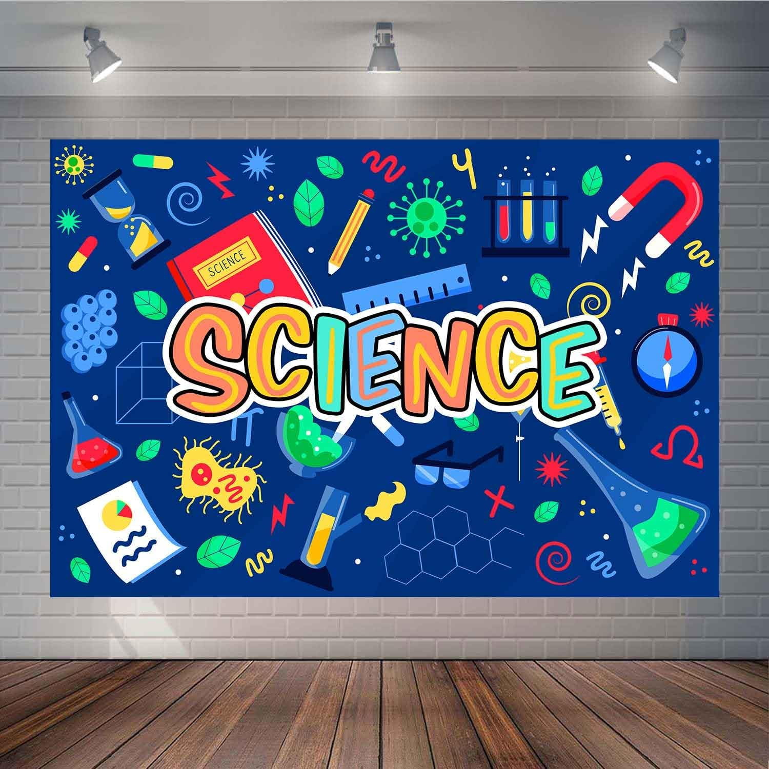 Science Party Backdrop Cartoon Science Fun Scientist Children Physical ...