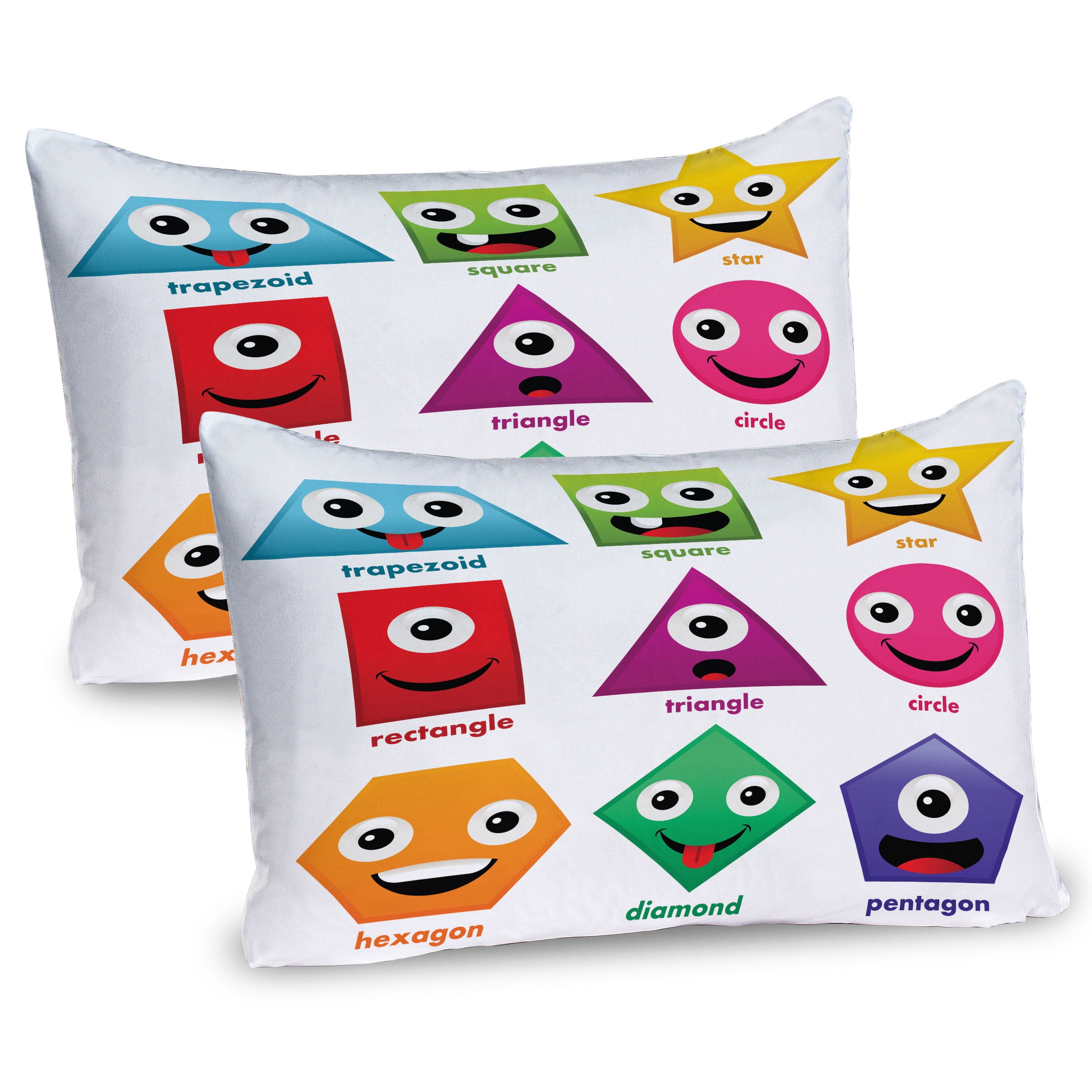 Science Pillow Sham Set of 2, Geometric Shapes with Funny Faces Cartoon ...