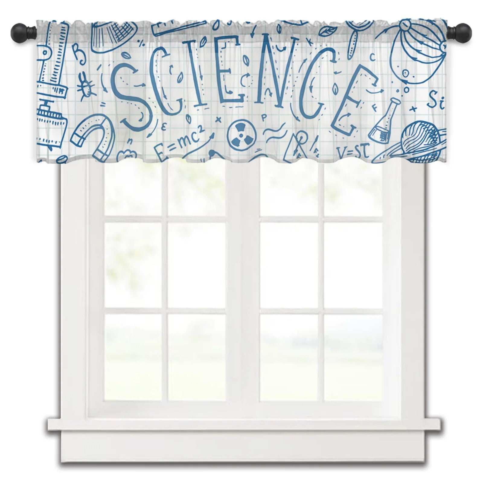 Science Rocket Microscope Planet Rod Pocket Short Curtain Half-Curtain ...