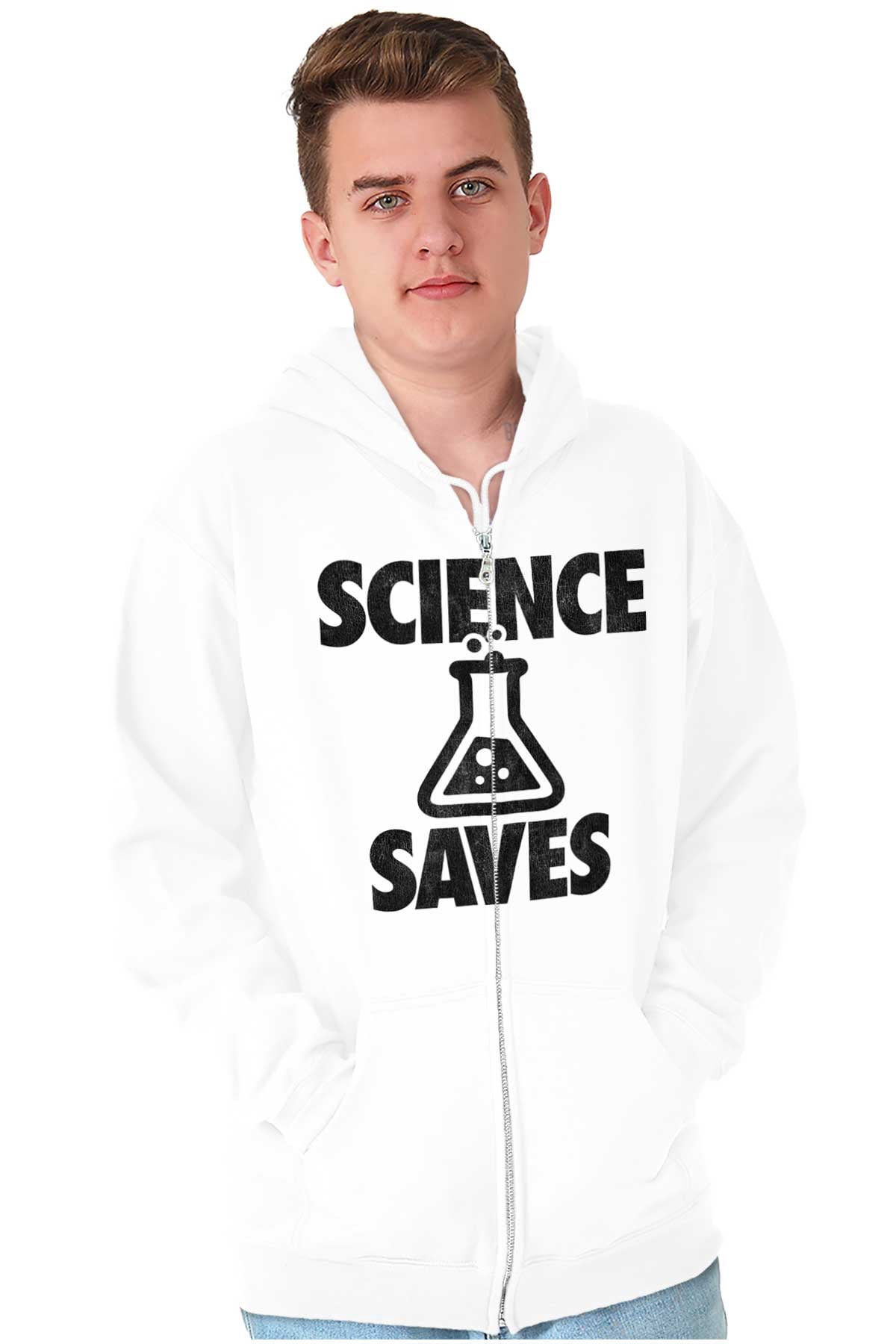 Science Saves Nerdy Scientist Geek Zip Up Hoodie Men's Women's Brisco ...