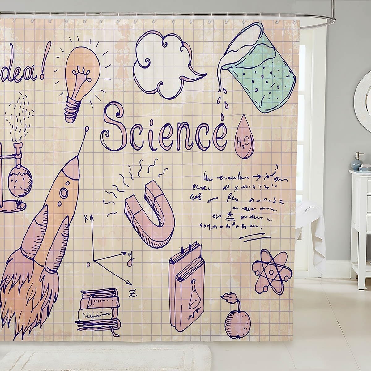 Science Shower Curtain Hand Drawn Chemistry Laboratory Illustration ...